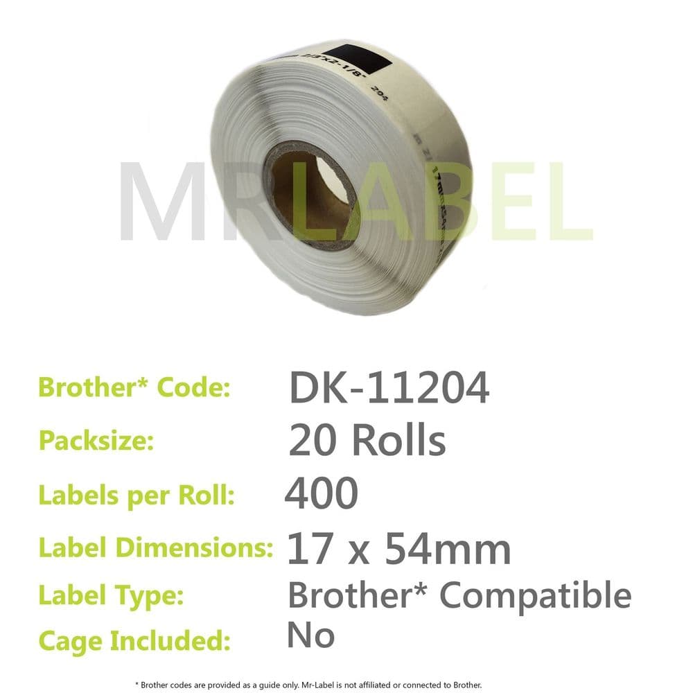 Pack of 20 Brother Compatible Labels DK-11204