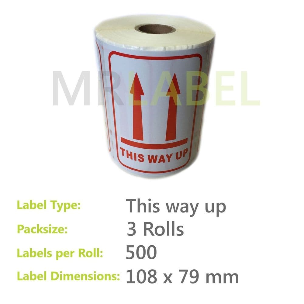 Pack of 3 This Way Up Parcel Labels - Large with Image-108 x 79mm - 500 ...