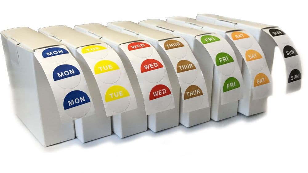 Set of 7 Rolls - Day Dot Food Stickers - Catering Labels