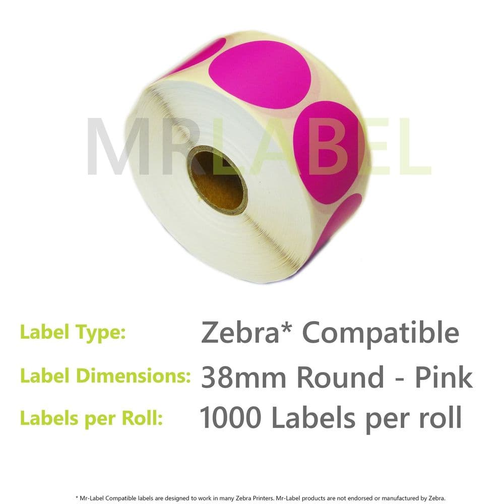 Zebra Compatible Thermal Labels - 38mm Round - PINK