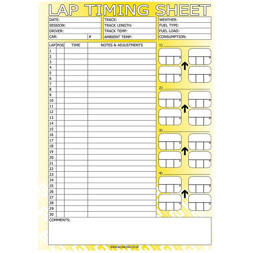 B-G Racing Lap Timing Sheets - Spedeworth Fabrications