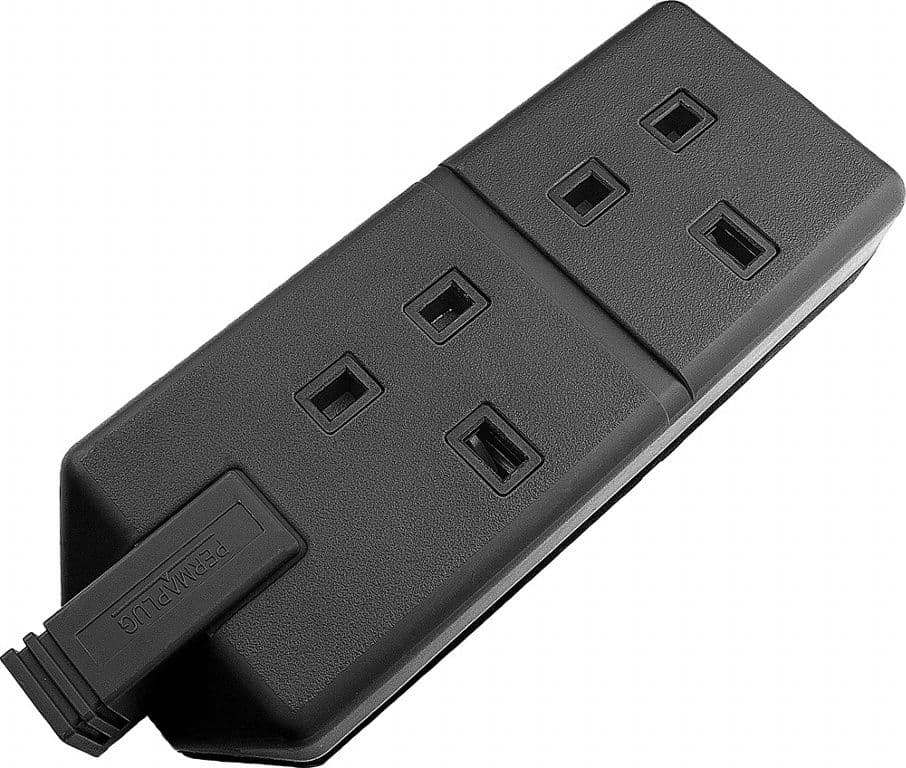 Masterplug Trailing Twin Socket 13a - Black
