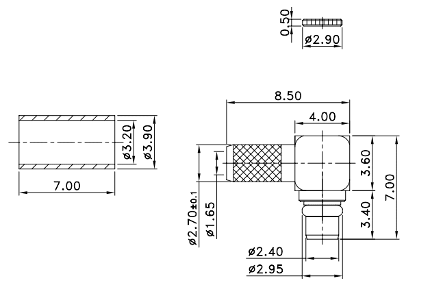 MMCX Right Angled Crimp Plug RG174/316