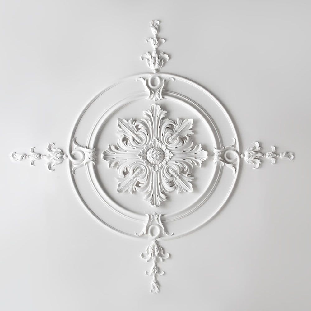 French Style Plaster Ceiling Feature with Circular Motifs and Enrichments