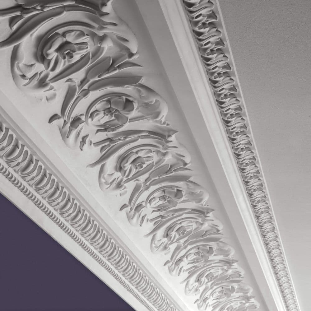 Victorian cornice with a deep cove and swirling acanthus pattern
