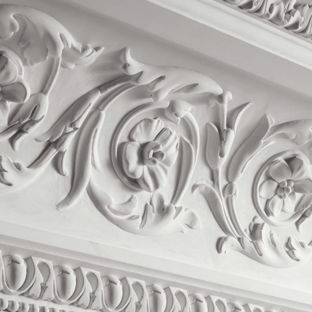 Victorian cornice with a deep cove and swirling acanthus pattern