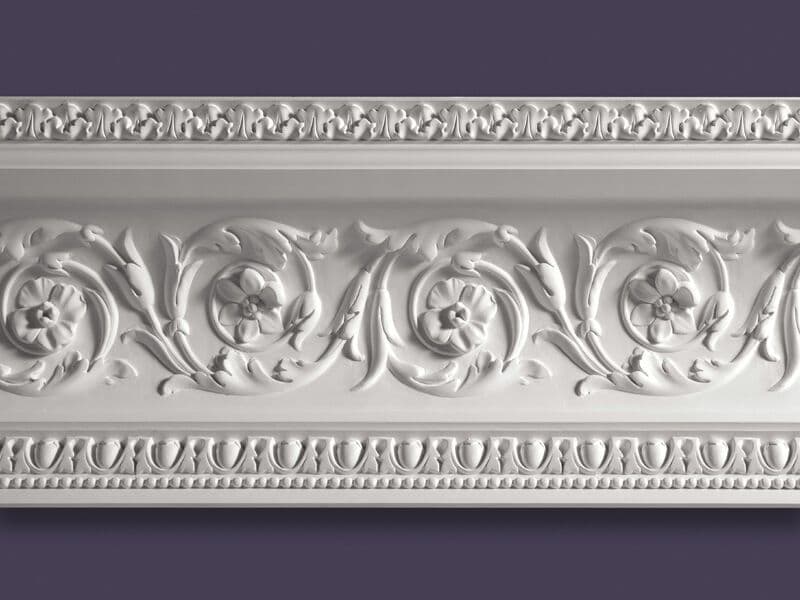 Victorian cornice with a deep cove and swirling acanthus pattern