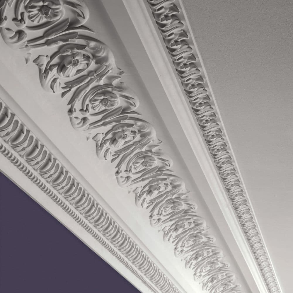 Victorian cornice with a deep cove and swirling acanthus pattern