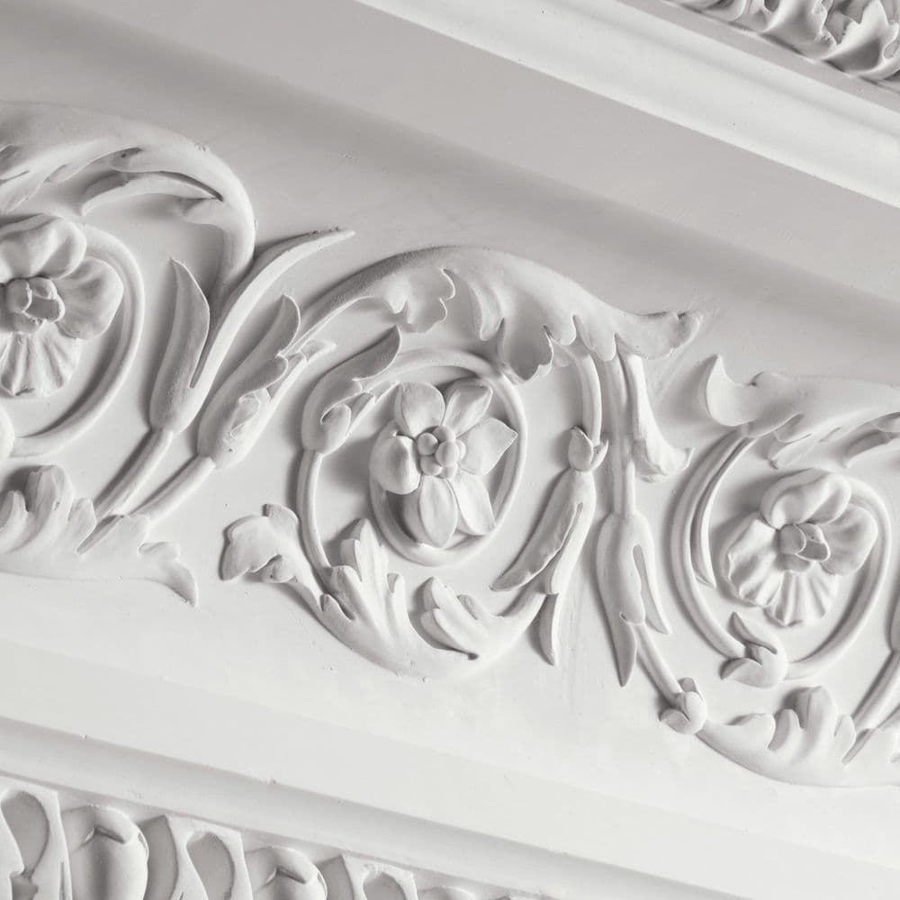 Victorian cornice with a deep cove and swirling acanthus pattern