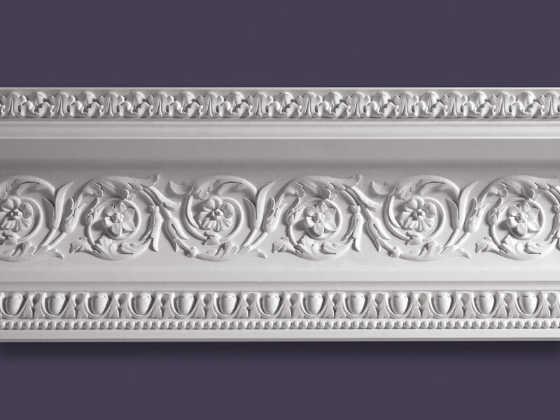 Victorian cornice with a deep cove and swirling acanthus pattern
