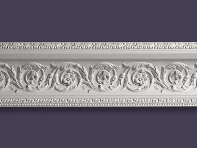 Victorian cornice with a deep cove and swirling acanthus pattern