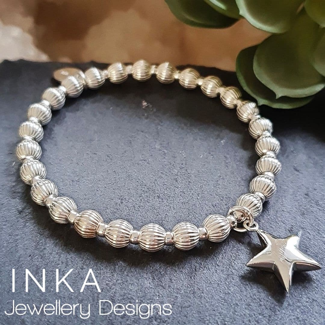 INKA Fluted Bead 3D Star Bracelet