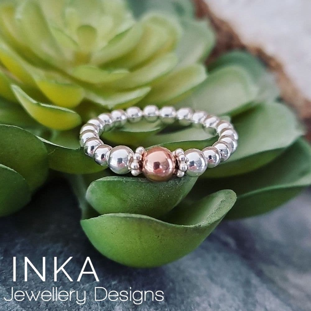 INKA Rose Gold & Silver Bead Ring