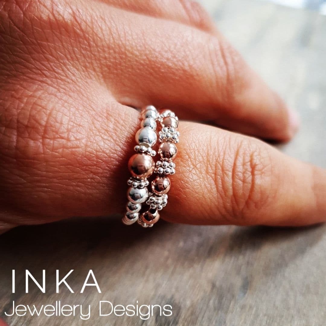 INKA Rose Gold & Silver Daisy Bead Ring