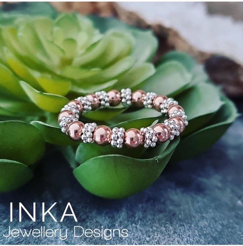 INKA Rose Gold & Silver Daisy Bead Ring