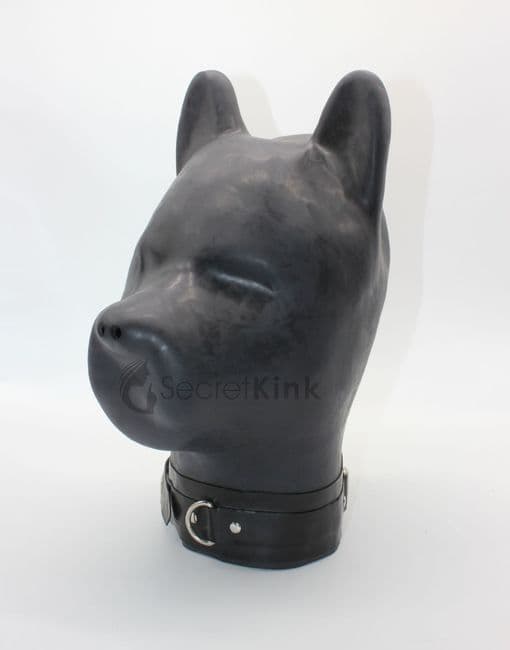 Extra Thick Latex Puppy Hood with Latex Collar Optional Mouth Opening