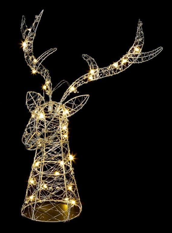 Premier Lit Stags Head Silver 30 Warm White LEDs - 42cm