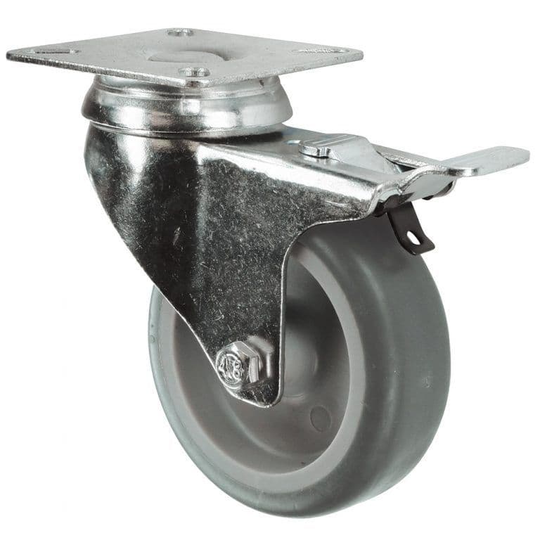 Swivel and braked plate fix castor 75mm wheel