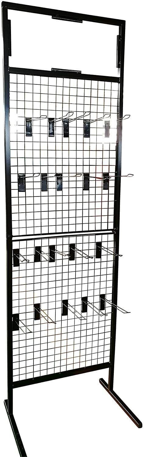 Black Gridwall Mesh Panel Display Stand with 20 Black Hooks