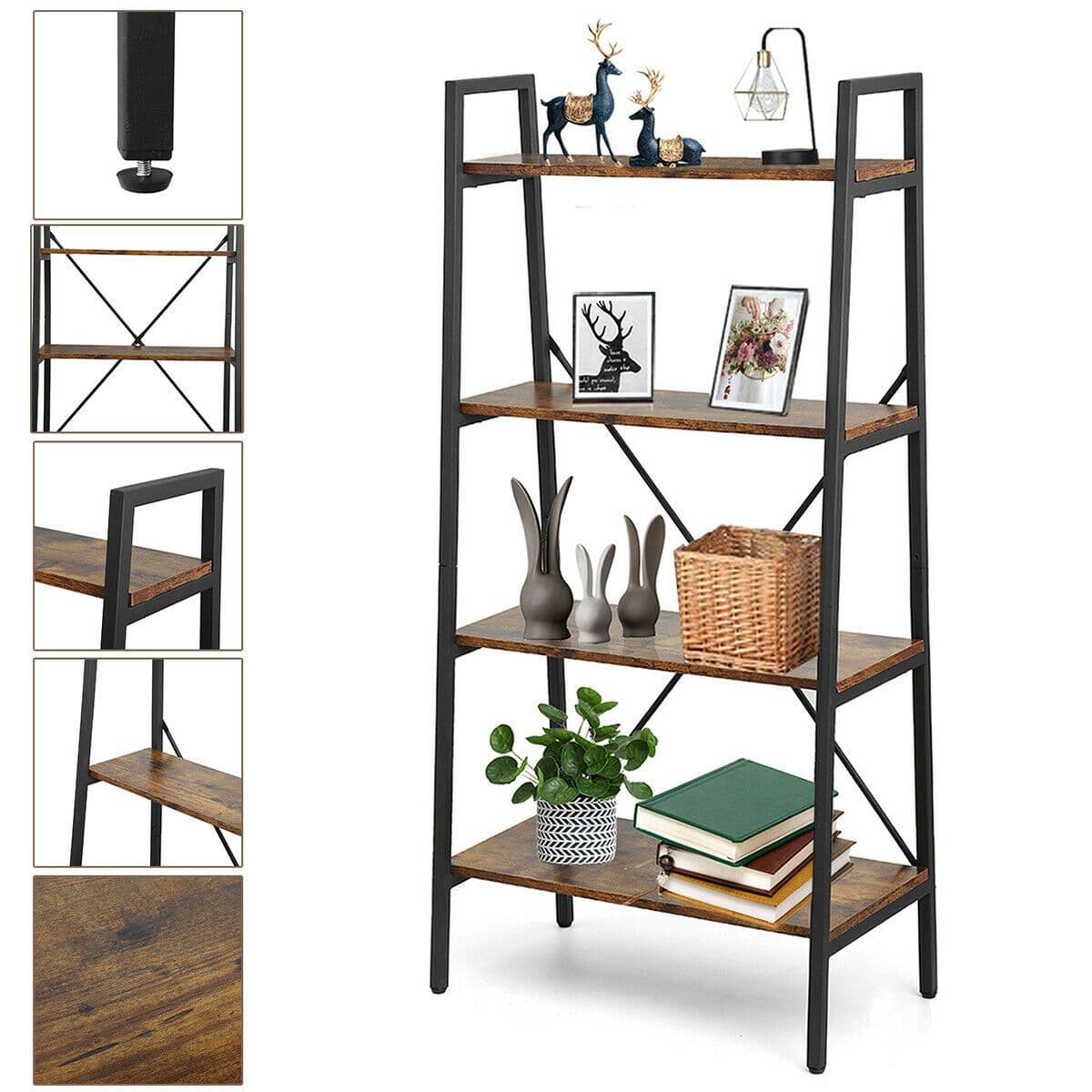 Ladder Bookshelf 4-Tier Storage Rack