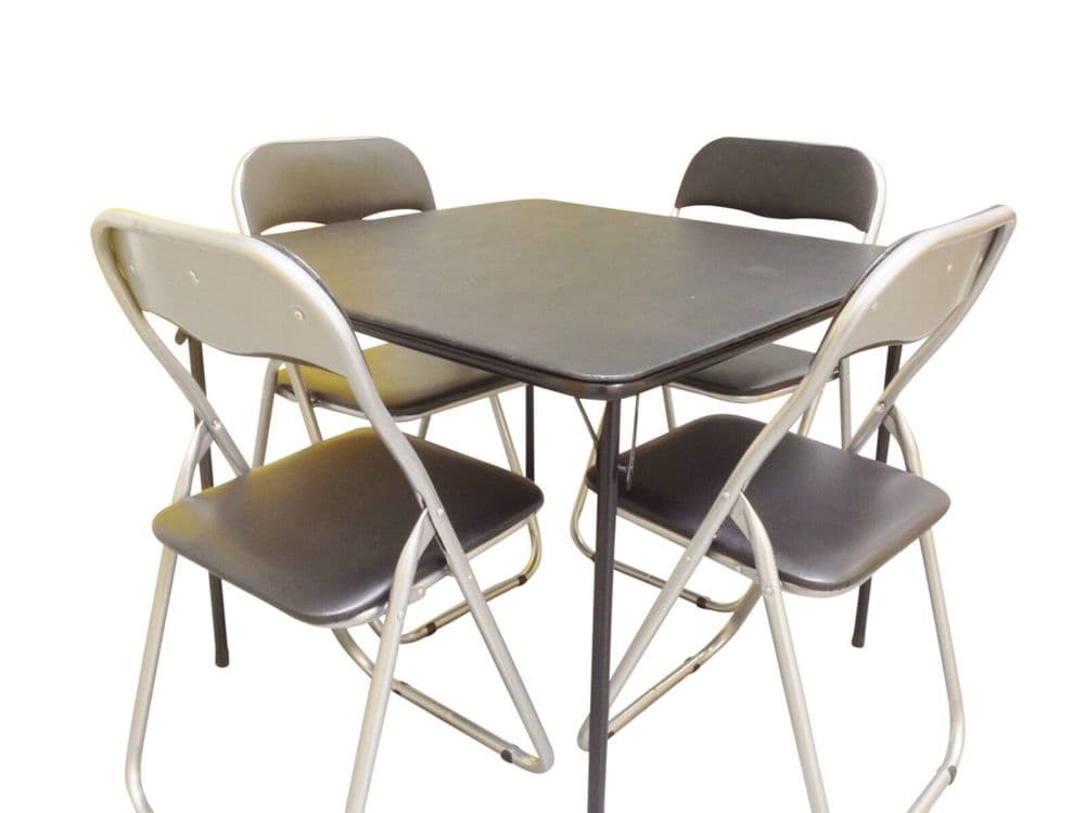 Square Study Desk Table with Folding Legs 4 Folding Chairs