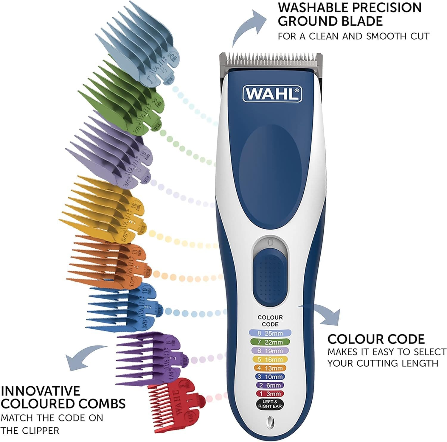 WAHL Colour Pro Cordless Hair Clipper for Men - Colour Coded Guide Combs