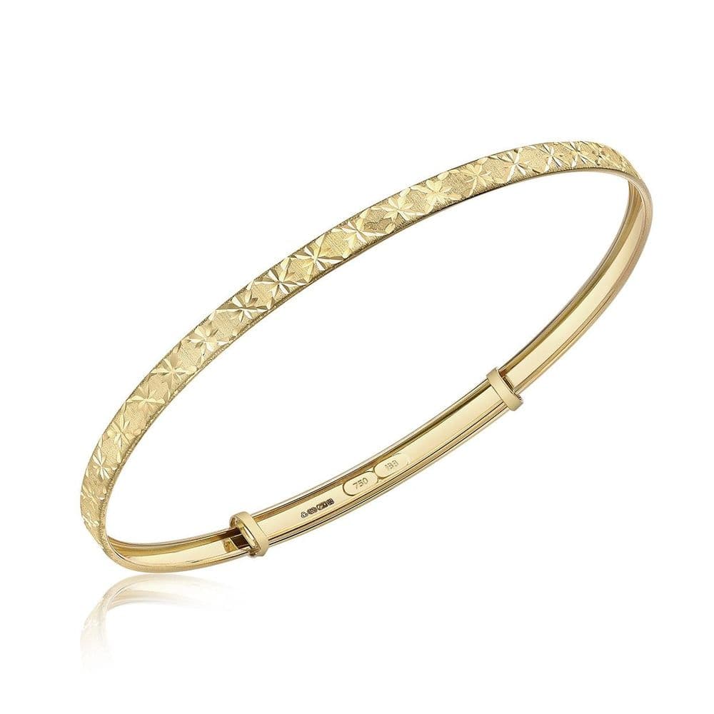 18ct Yellow Gold Diamond Cut Star Pattern Expandable Bangle