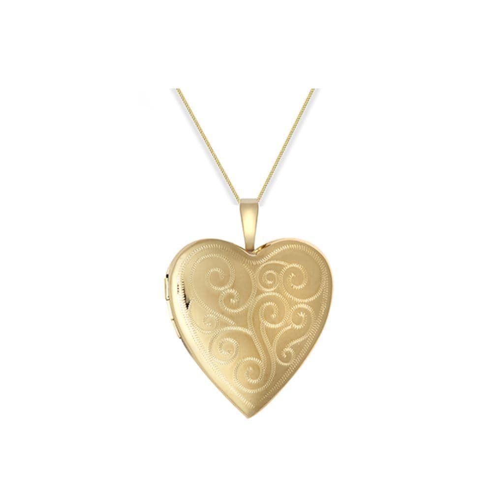 9ct Yellow Gold 20mm Swirl Pattern Heart Locket