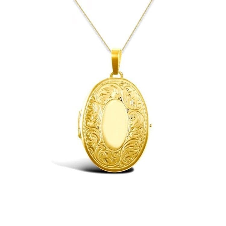 9ct Yellow Gold 50mm Floral Carved Oval Locket
