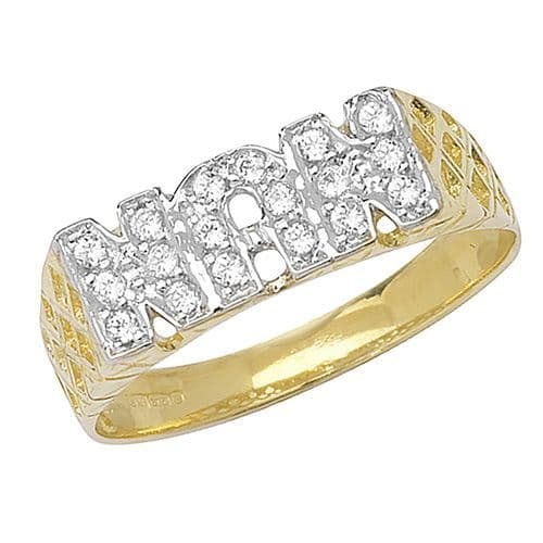 9ct Yellow Gold CZ Basket Sides Nan Ring