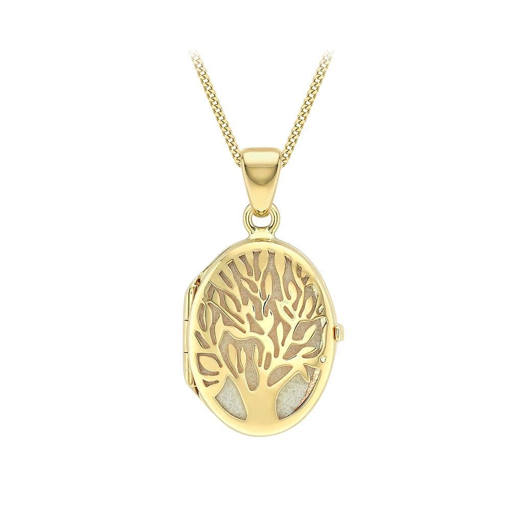 9ct Yellow Gold Fabric-Backed Tree Of Life Oval Locket