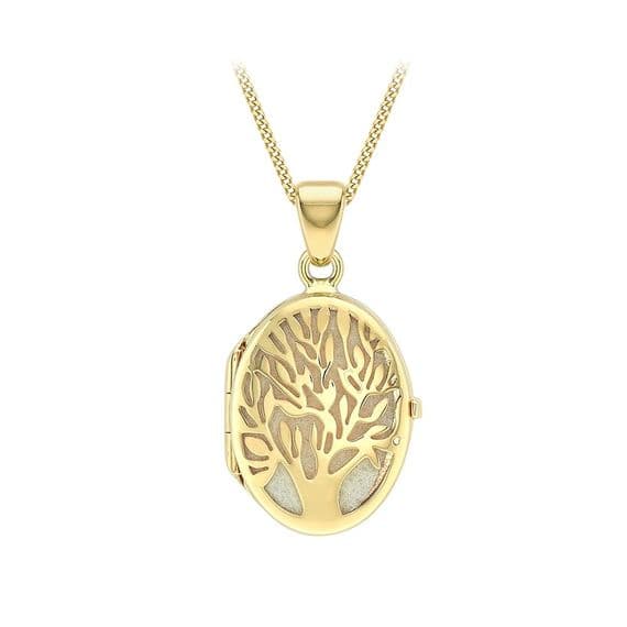 9ct Yellow Gold Fabric-Backed Tree Of Life Oval Locket