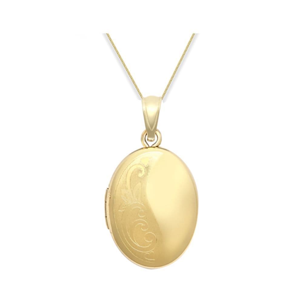 9ct Yellow Gold Half Plain Patterned Oval Locket