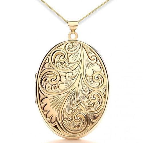 9ct Yellow Gold Oval Floral Engraved Family Locket