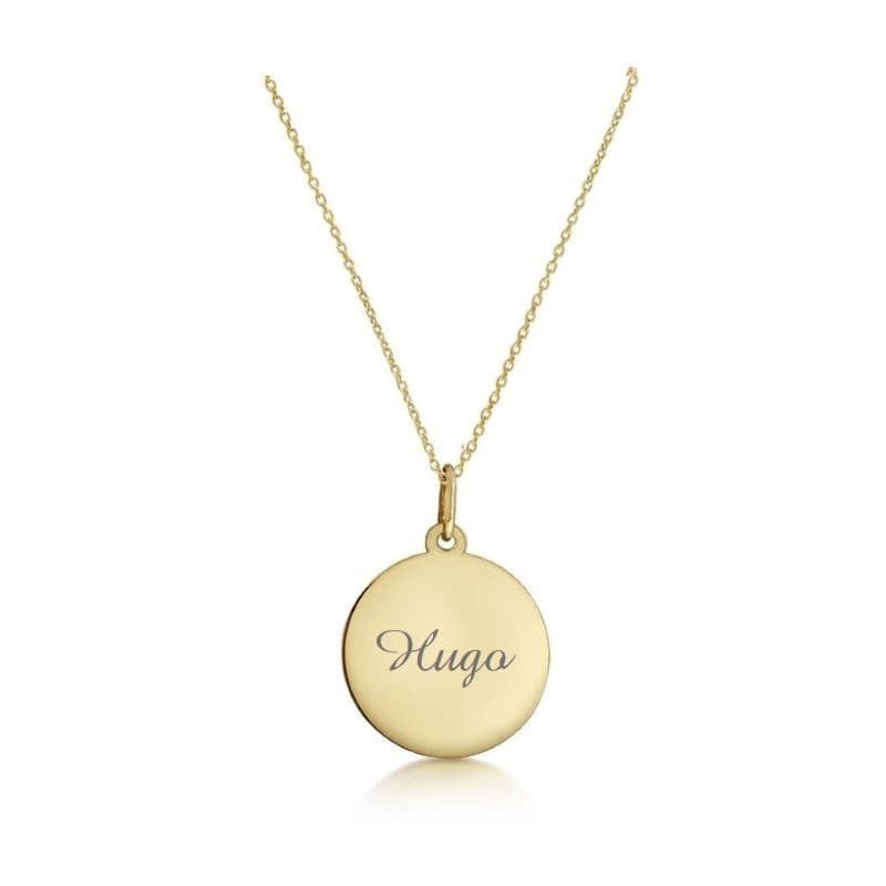 Personalised 9ct Yellow Gold 18mm Round Disc Pendant