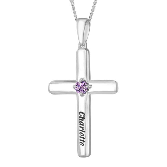 Personalised Sterling Silver Birthstone Cross Pendant
