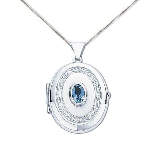Sterling Silver 18mm Blue Topaz Oval Locket