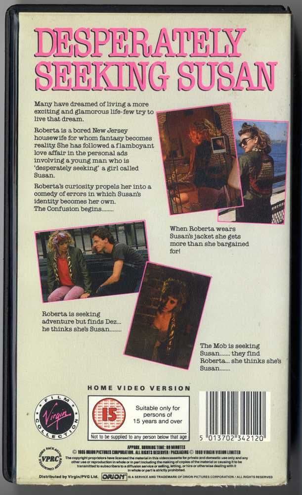 DESPERATELY SEEKING SUSAN - UK VHS VIDEO FILM 1