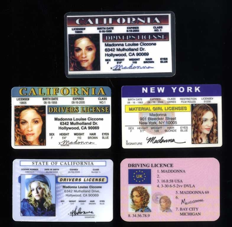 MADONNA DRIVING LICENCE - NOVELTY SET OF FIVE