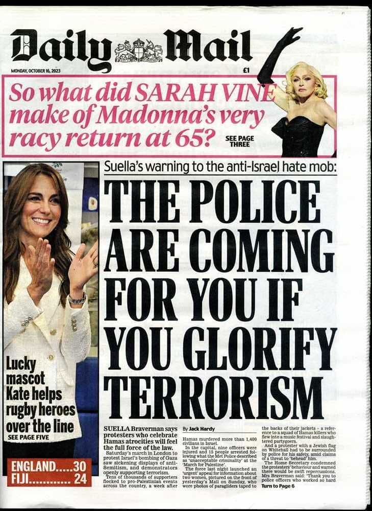 THE CELEBRATION TOUR - DAILY MAIL COVER NEWSPAPER 16th OCTOBER 2023