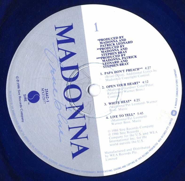TRUE BLUE - AUSTRALIA 1986 BLUE VINYL LP