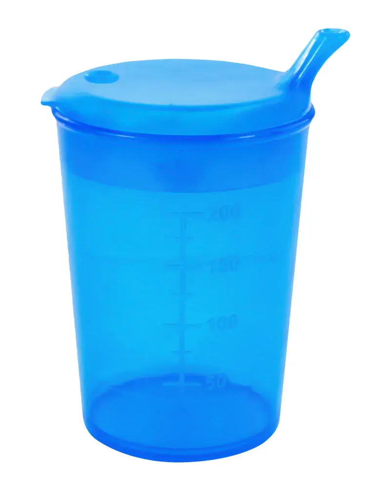 Medi-Inn Adult Drinking Beaker Blue 250ml with lid 4 x 4mm Spout x1