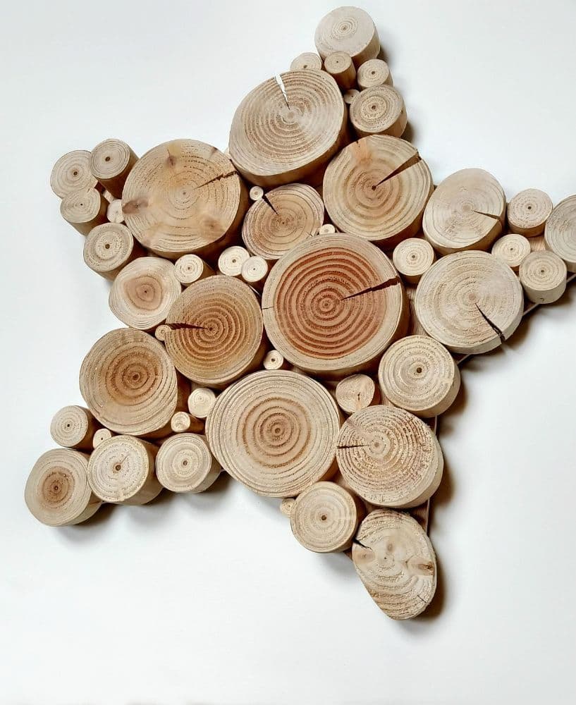 Log Wall Art - STAR MOSAIC in NATURAL WOOD