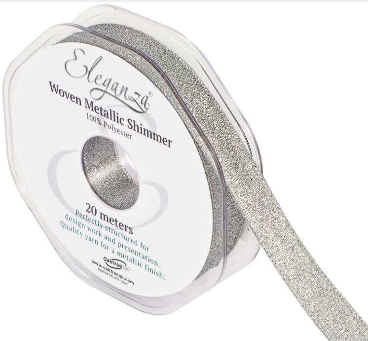 Eleganza Woven Metallic Shimmer Silver No 66 15mm x 20m