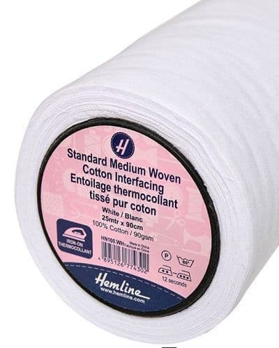 HN100 WH Medium Cotton Woven Iron-on 25m x 90cm W