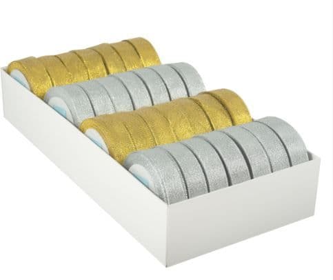 Satin Gold and Silver 10m x 20mm 28 Spools