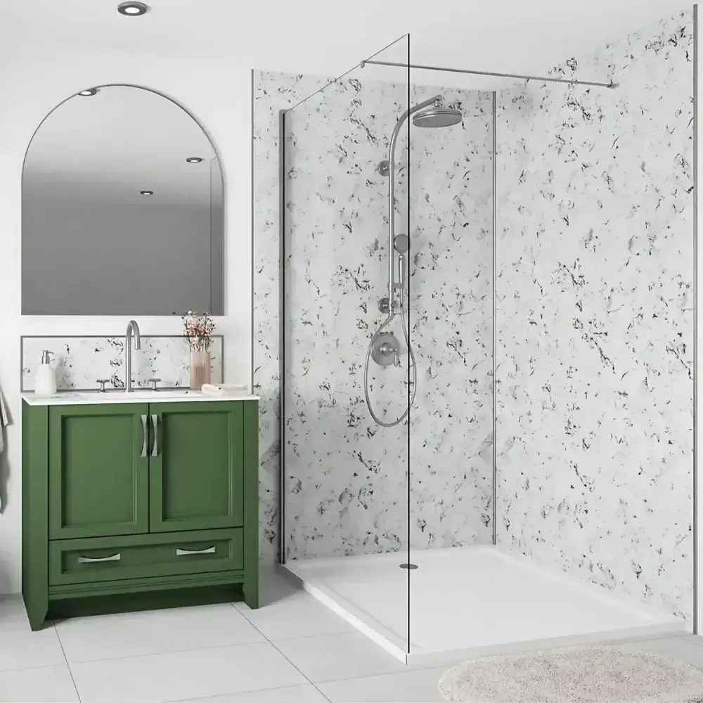 Wetwall Alloy Shower Panels - Carrara Marble Herringbone Decor