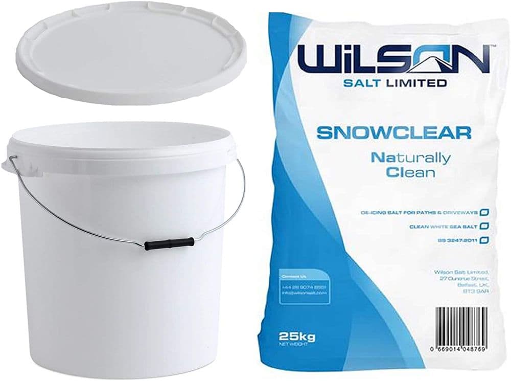 SNOWCLEAR DEICING Salt 25KG & 30 Litre Plastic Storage Bucket - De-icer ...
