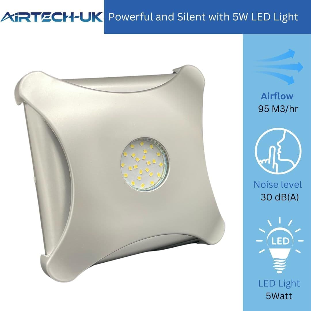 AirTech-UK Silent Bathroom Extractor Fan with LED Light 100mm / 4 Inch ...