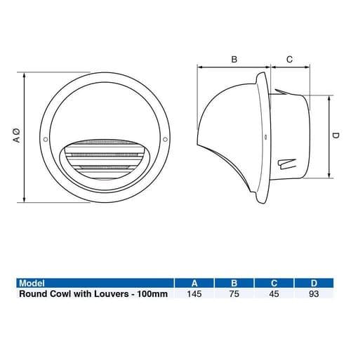 Bull Nose Air Vent Grille Extract Supply Valve WMN100 Stainless Steel